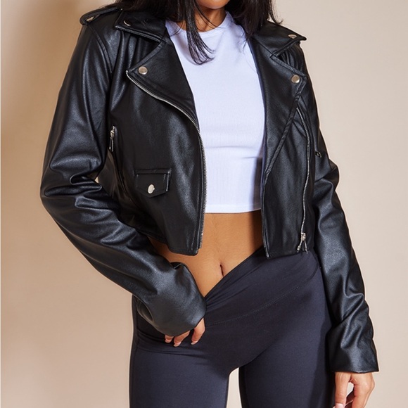 PrettyLittleThing | Jackets & Coats | Plt Black Faux Leather Biker Jacket | Poshmark